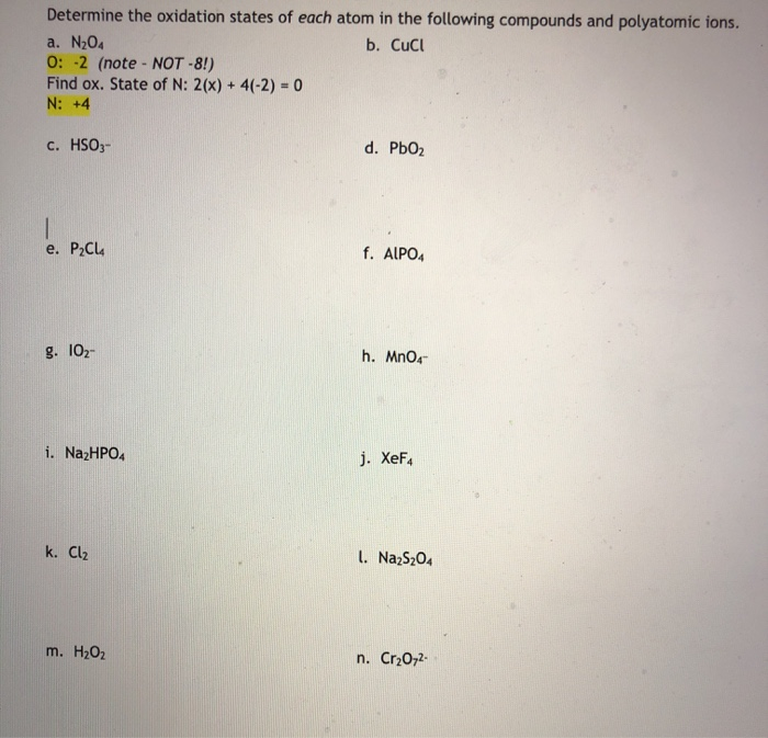Solved Determine the oxidation states of each atom in the | Chegg.com
