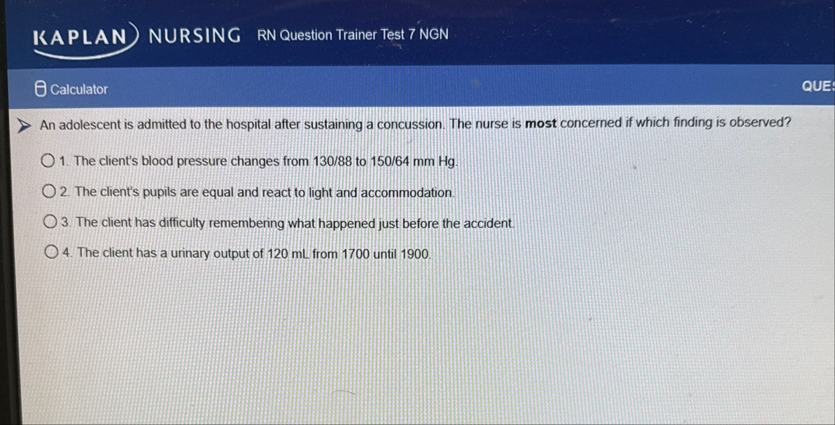 KAPLAN) ﻿NURSING RN Question Trainer Test 7 | Chegg.com