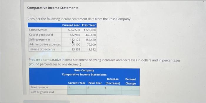 Solved Comparative Income Statements Consider the following | Chegg.com
