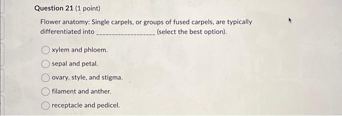 Solved Flower anatomy: Single carpels, or groups of fused | Chegg.com