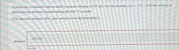 Solved A projectile is released with an initial (vertical) | Chegg.com