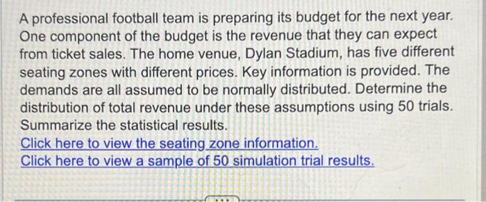 Solved A professional football team is preparing its budget | Chegg.com