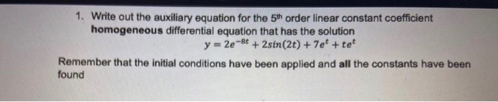 Solved Write out the auxillary equation for the 5th order | Chegg.com