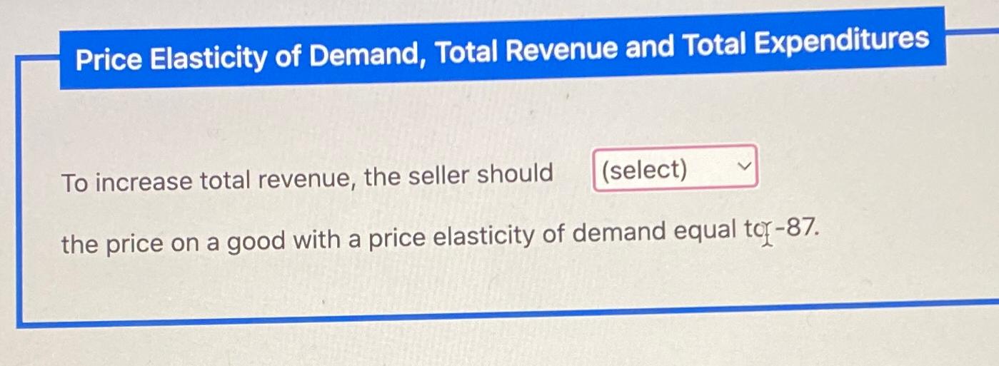 Solved Price Elasticity of Demand, Total Revenue and Total | Chegg.com