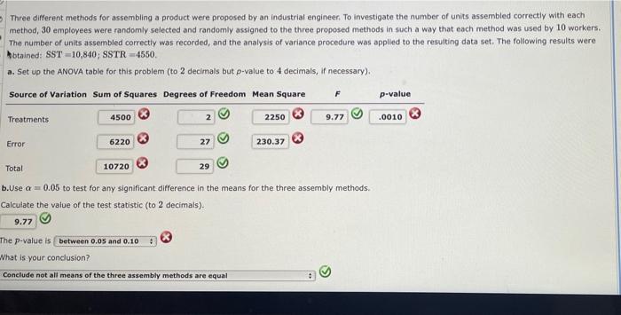 Solved Three different methods for assembling a product were | Chegg.com