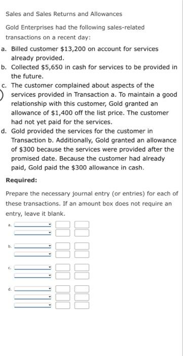 Solved Sales and Sales Returns and Allowances Gold | Chegg.com