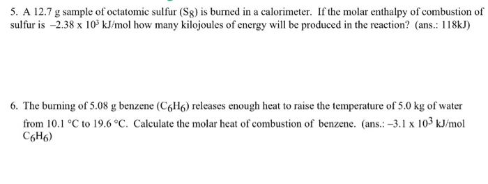 Solved 5. A 12.7 g sample of octatomic sulfur (S8) is burned | Chegg.com