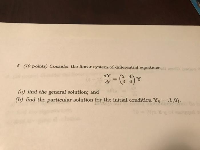 Solved 5. (10 points) Consider the linear system of | Chegg.com