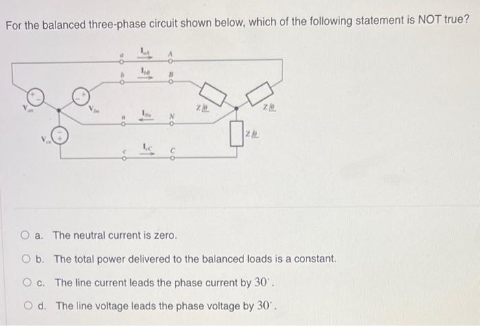 Solved For the balanced three-phase circuit shown below, | Chegg.com