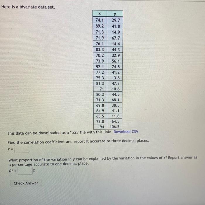Solved Here is a bivariate data set. \begin{tabular}{|l|l|} | Chegg.com