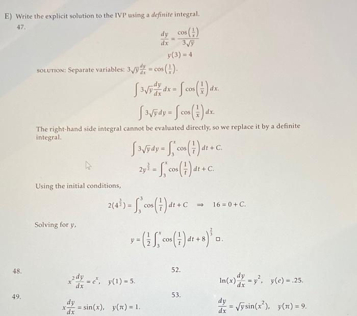 Solved E) Write the explicit solution to the IVP using a | Chegg.com