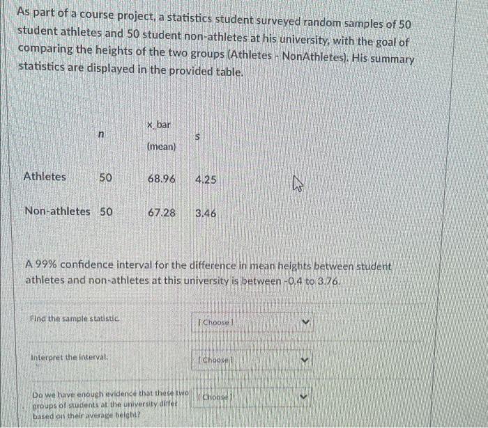 Solved As part of a course project, a statistics student | Chegg.com