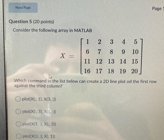 Solved Next Page Page Question 5 (20 points) Consider the | Chegg.com