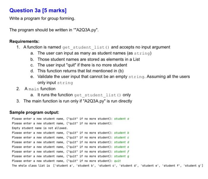Solved The program should be written in "A2Q3A.py". | Chegg.com