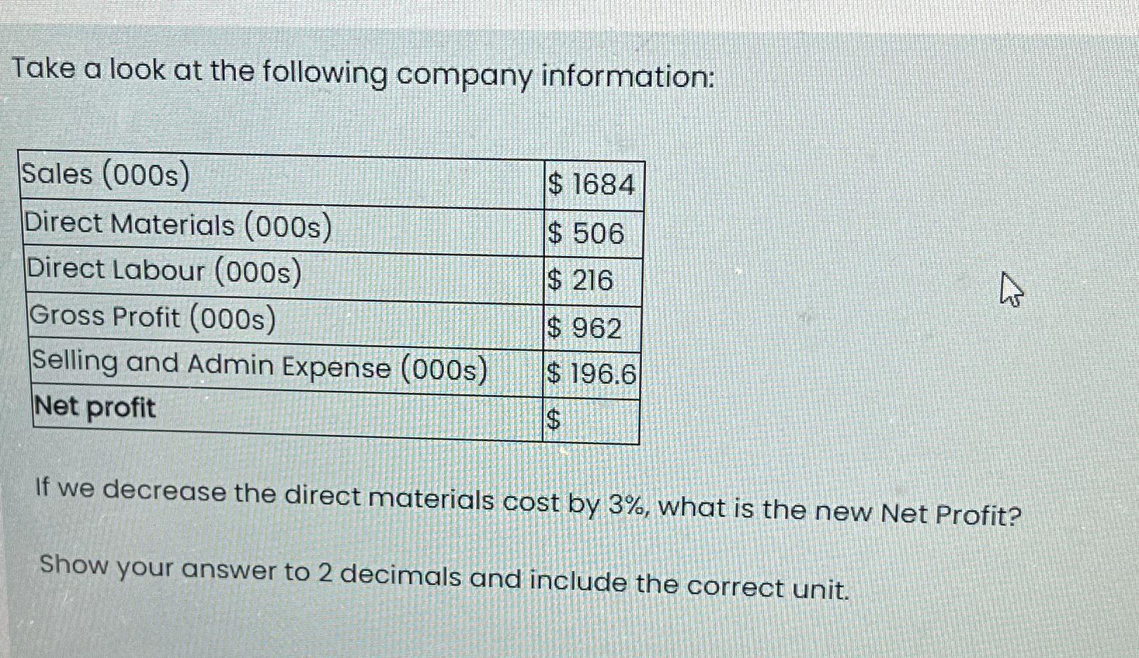 Solved Take a look at the following company | Chegg.com