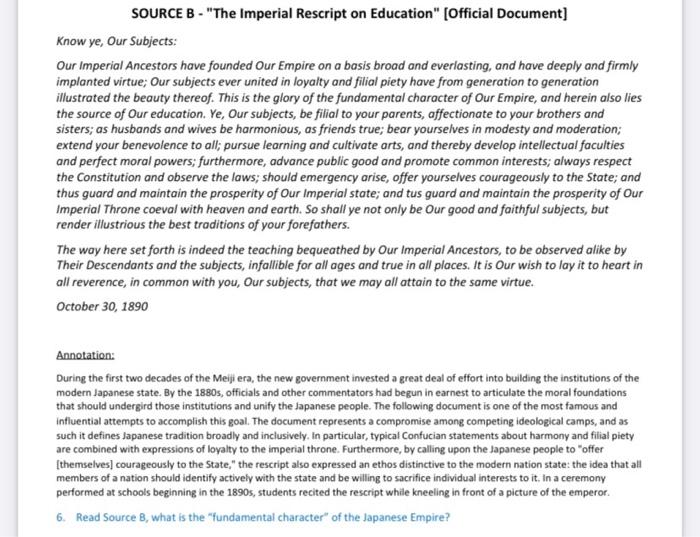 SOURCE B - "The Imperial Rescript on Education" | Chegg.com