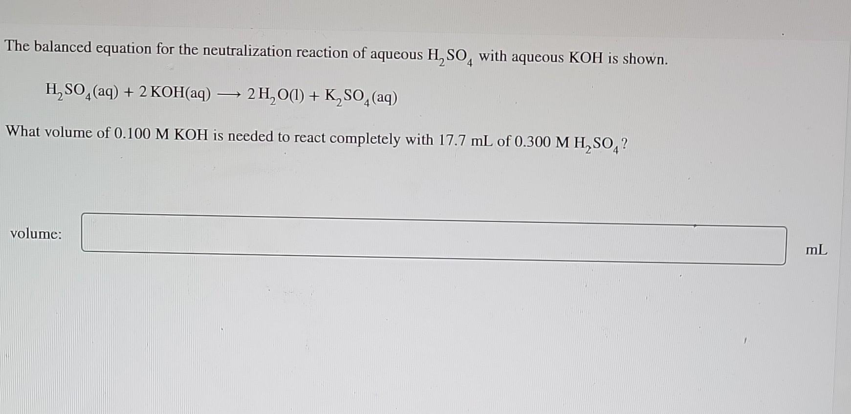 Solved The balanced equation for the neutralization reaction | Chegg.com