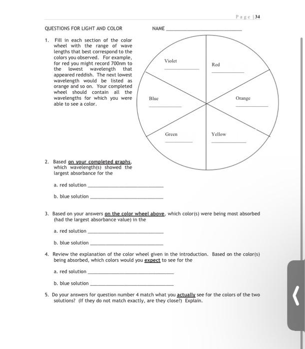 Solved P a g o 133 REPORT LIGHT AND COLOR SECTION.1. Fill in | Chegg.com