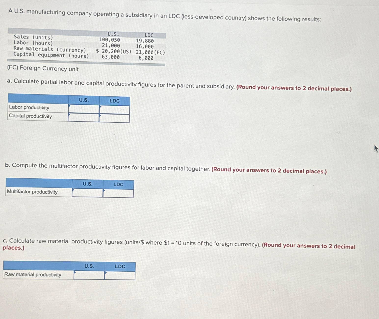 Solved A U.S. ﻿manufacturing company operating a subsidiary | Chegg.com