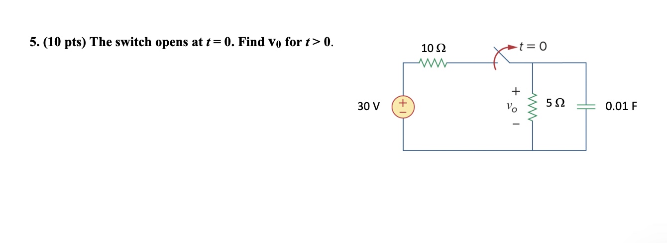 Solved (10 pts) ﻿The switch opens at t=0. ﻿Find v0 ﻿for t>0. | Chegg.com