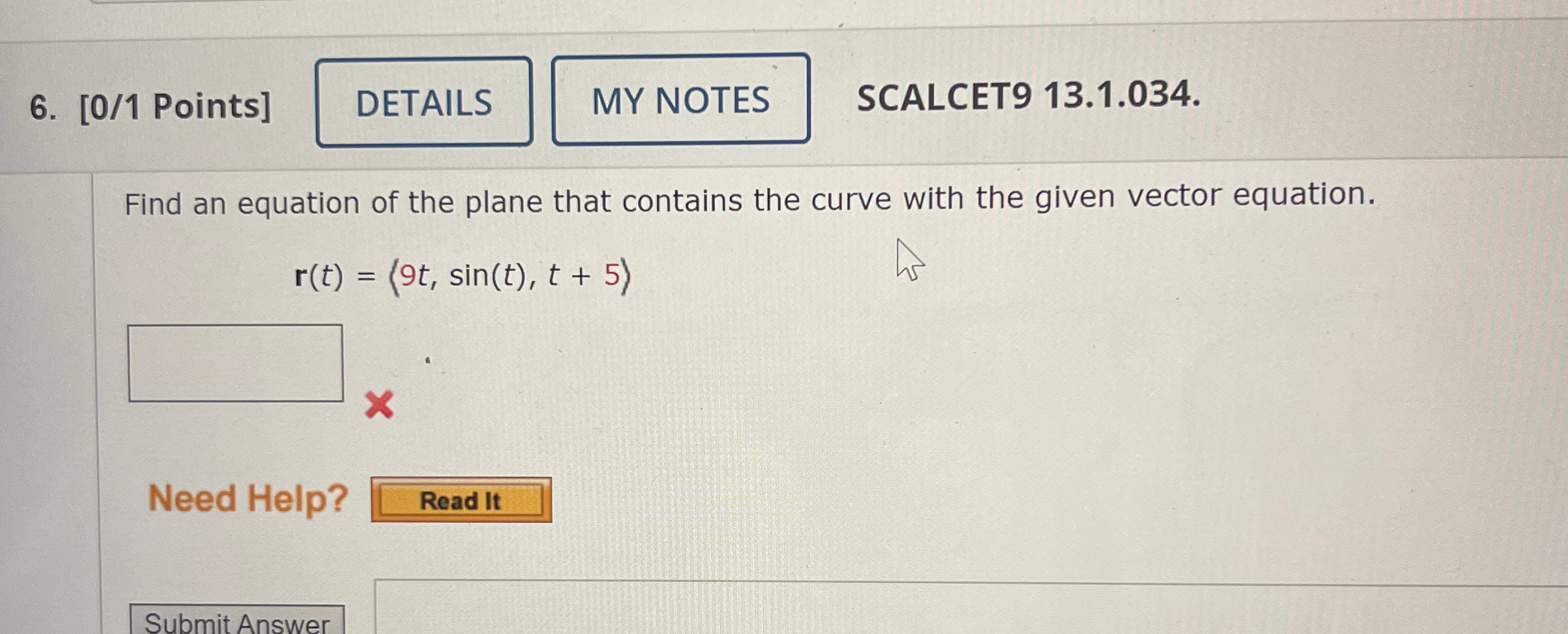 Solved Help asap plz Points]SCALCET9 13.1.034Find an | Chegg.com