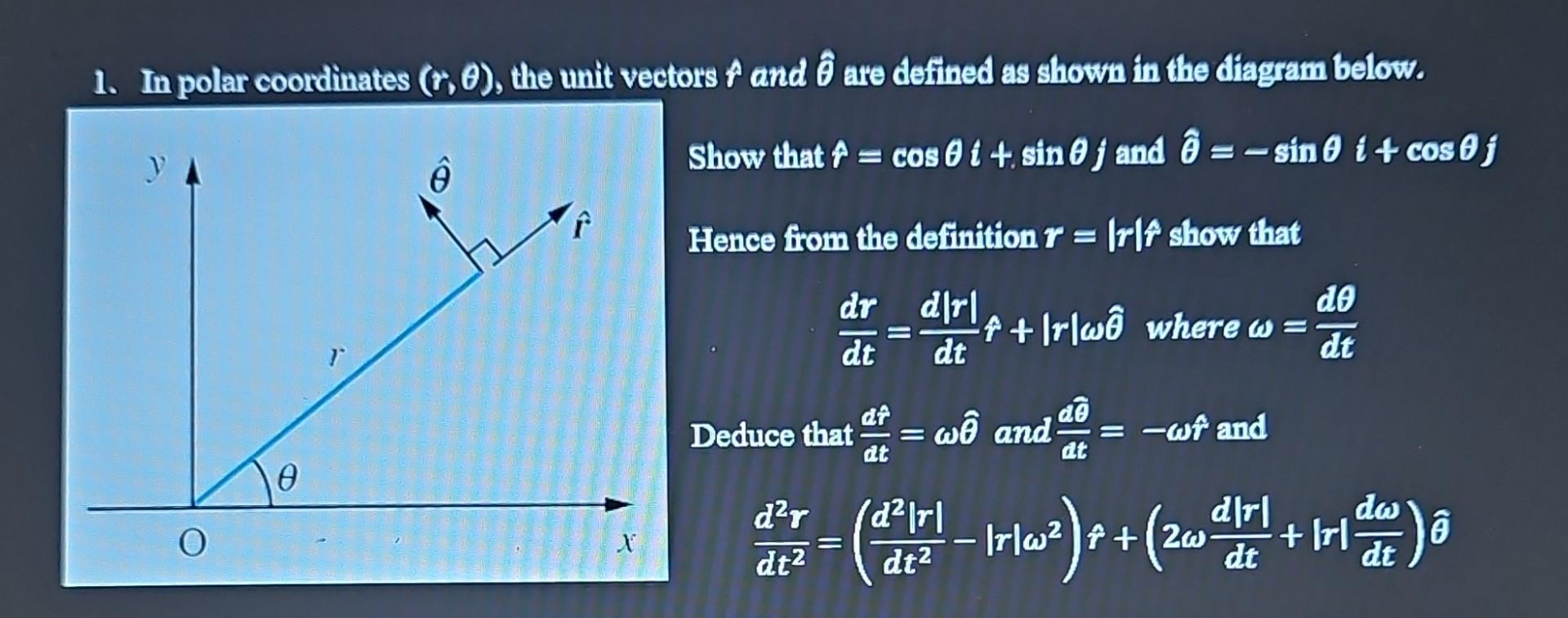 Solved 1. In polar coordinates (r,θ), the unit vectors f^ | Chegg.com