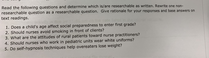 Solved Read the following questions and determine which | Chegg.com