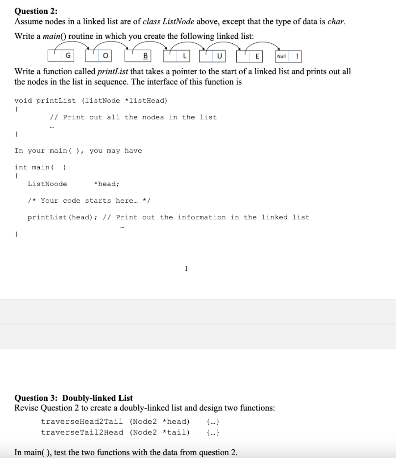 Solved Question 1 Assume Entries In A Linked List Are Of