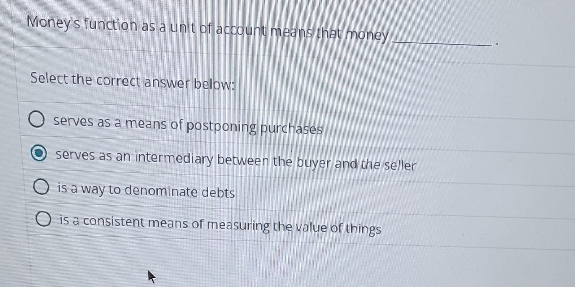 Solved Money's function as a unit of account means that | Chegg.com