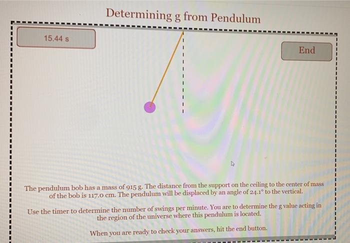Solved Determining g from Pendulum g 15.44 s End The | Chegg.com