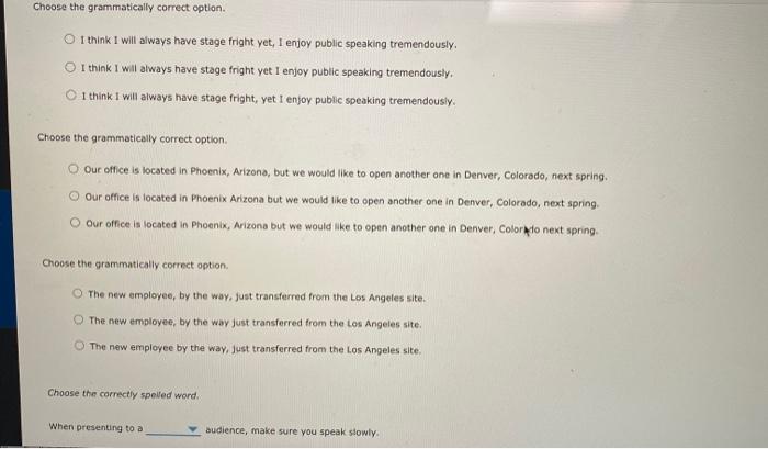 Choose the correctly spelled word. When presenting to | Chegg.com