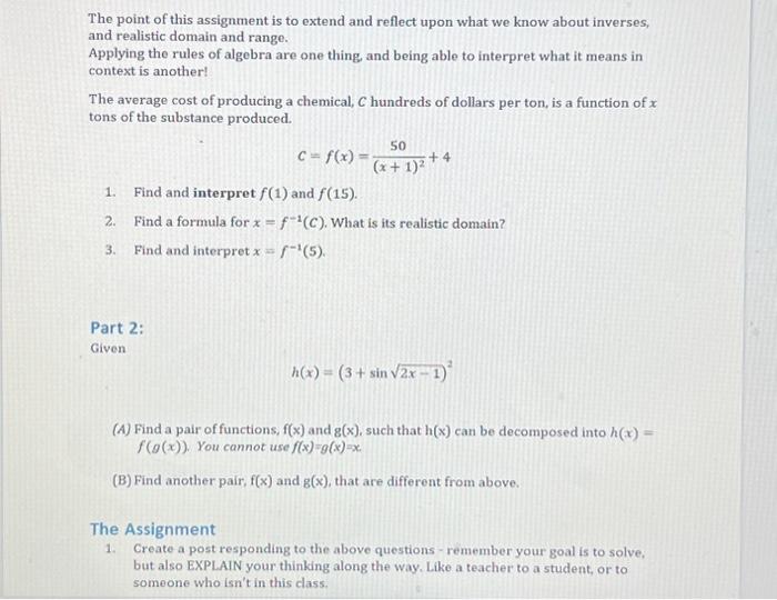 Solved The point of this assignment is to extend and reflect | Chegg.com