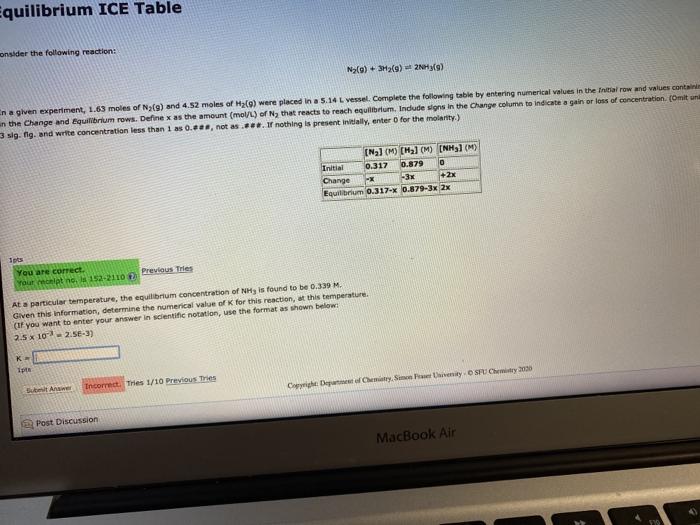 Solved Equilibrium Ice Table Consider The Following Action