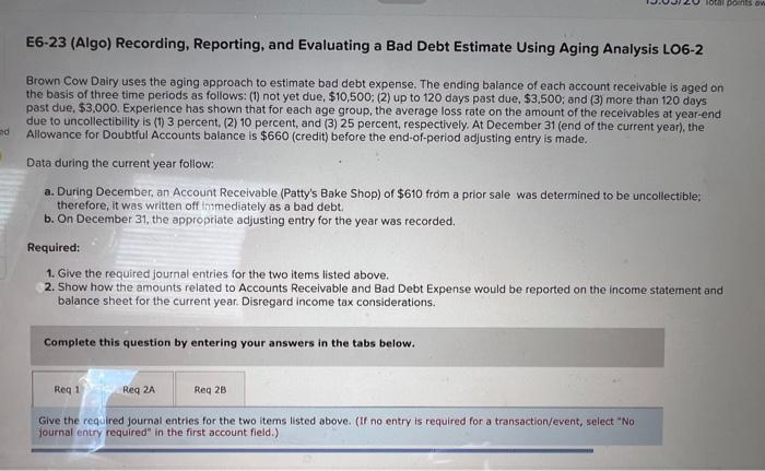Solved E6-23 (Algo) Recording, Reporting, and Evaluating a | Chegg.com