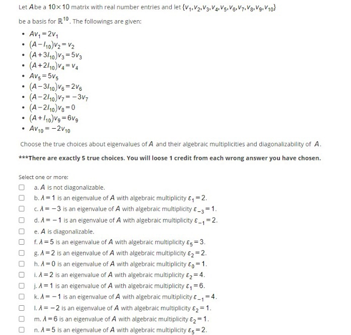 Solved . . . Let Abe a 10x10 matrix with real number entries | Chegg.com