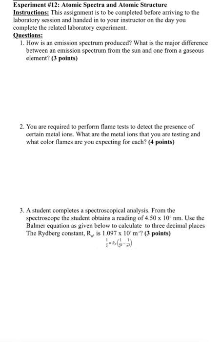 Solved Experiment \#12: Atomic Spectra and Atomic Structure | Chegg.com