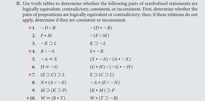 II. ﻿Use truth tables to determine whether the | Chegg.com