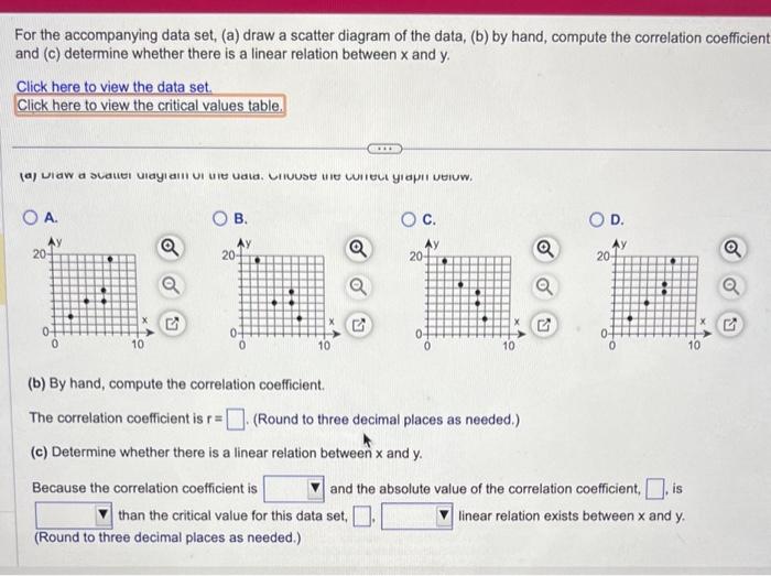 Solved For the accompanying data set, (a) draw a scatter | Chegg.com