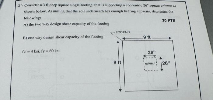 Solved Consider a 3ft deep square single footing that is | Chegg.com