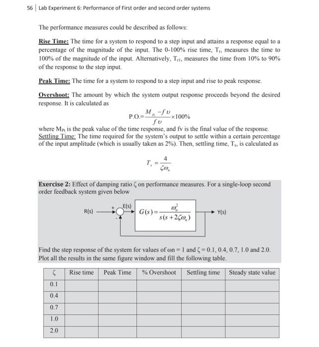 Solved Lab Experiment 6: Performance of First order and | Chegg.com