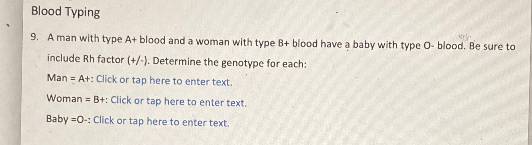 Blood Typing9. ﻿A man with type A+ ﻿blood and a woman | Chegg.com