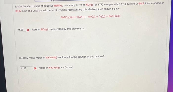 Solved (a) In the electrolysis of aqueous NaNO3, how many | Chegg.com