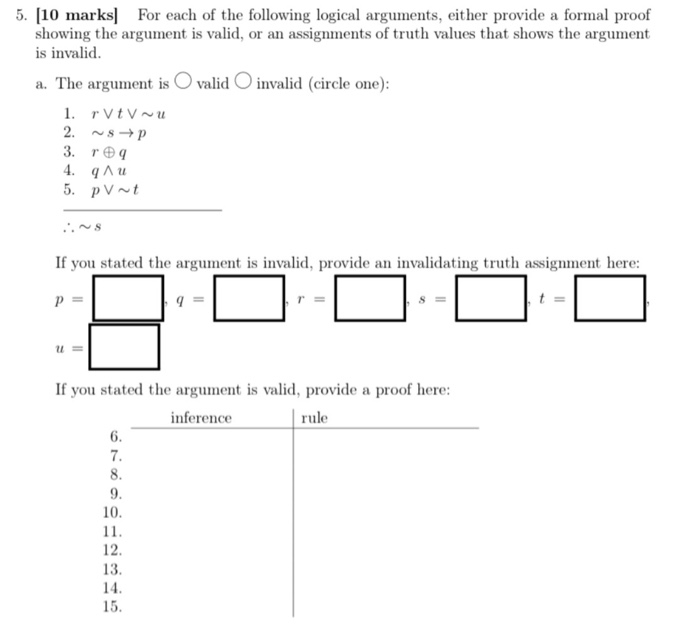 Solved 5. 10 marks For each of the following logical | Chegg.com
