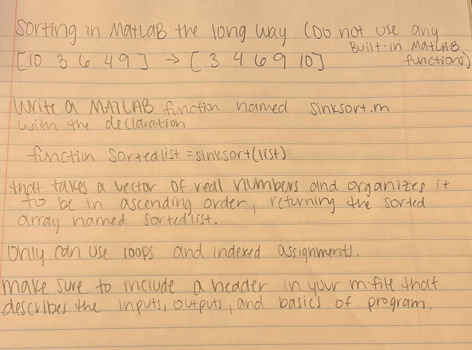 Solved Sorting in MATLAB the long way (Do not use any built | Chegg.com