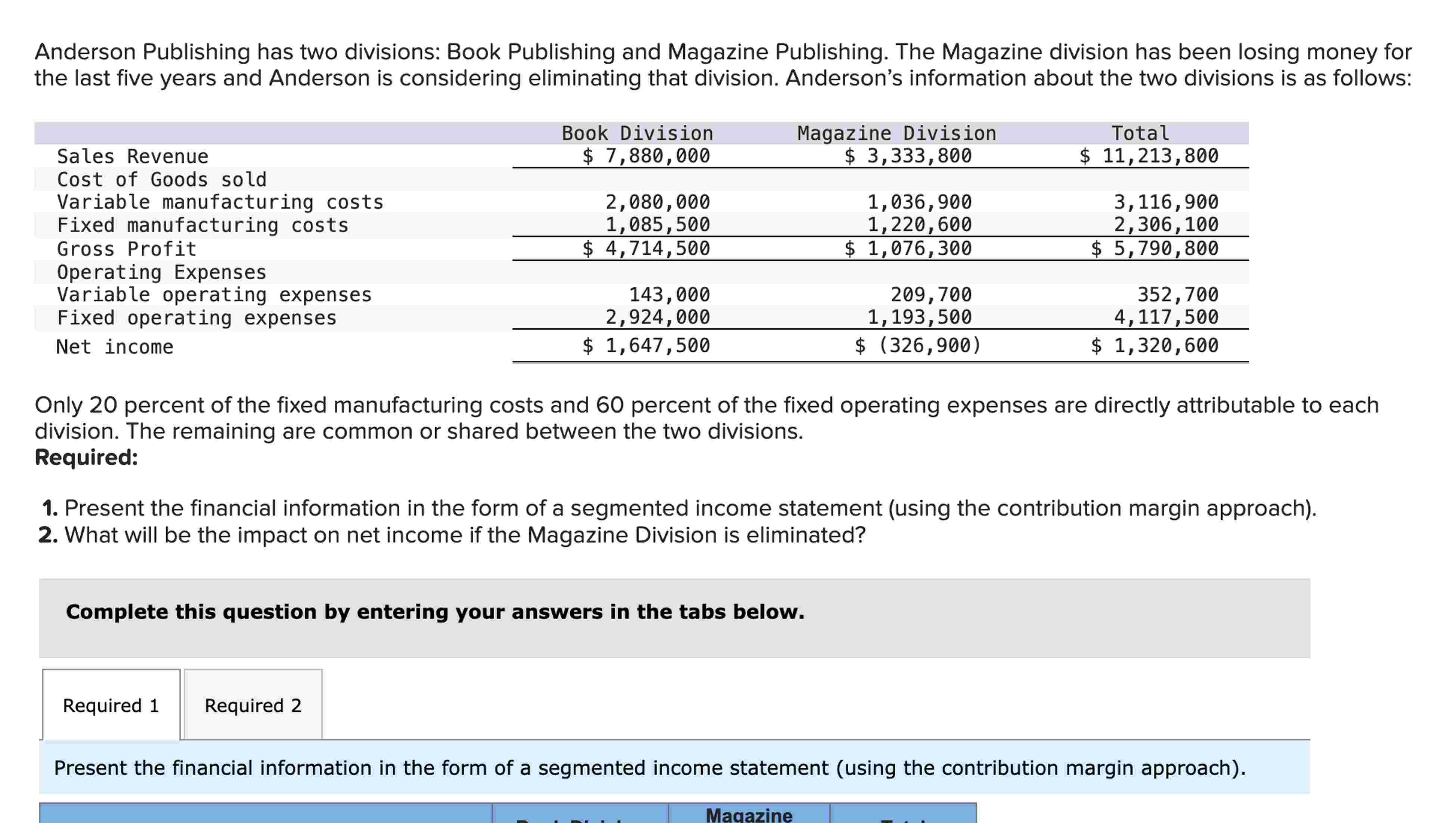 Solved Anderson Publishing has two divisions: Book | Chegg.com