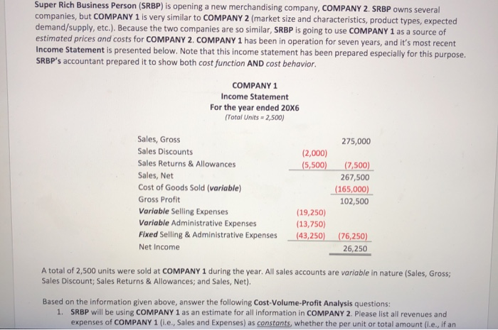 Solved Super Rich Business Person (SRBP) is opening a new | Chegg.com