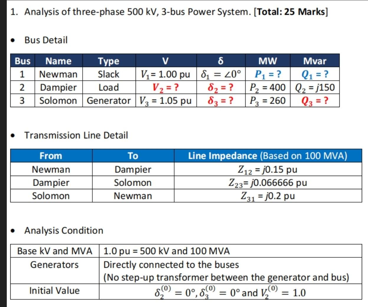 Solved 1. Analysis of three-phase 500 kV, 3-bus Power | Chegg.com