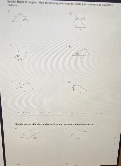Solved Special Right Triangles: Find the missing side | Chegg.com