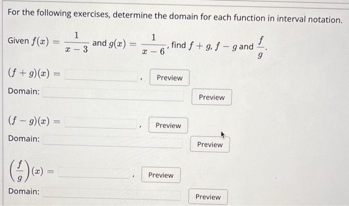 Solved For the following exercises, determine the domain for | Chegg.com