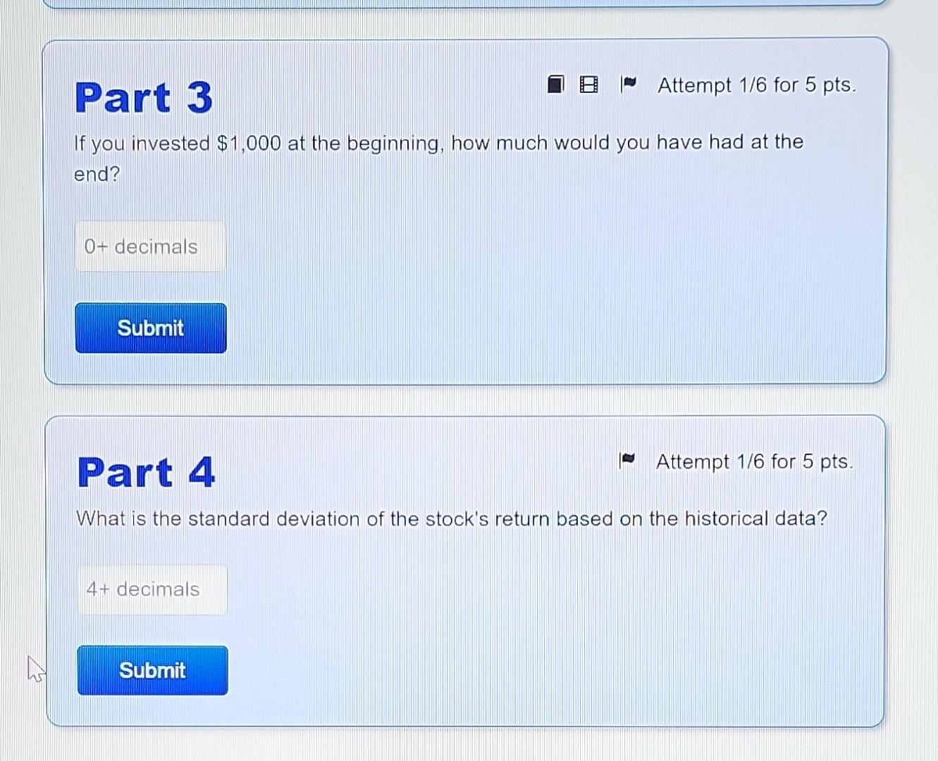 Solved Intro A stock delivered the following annual returns | Chegg.com